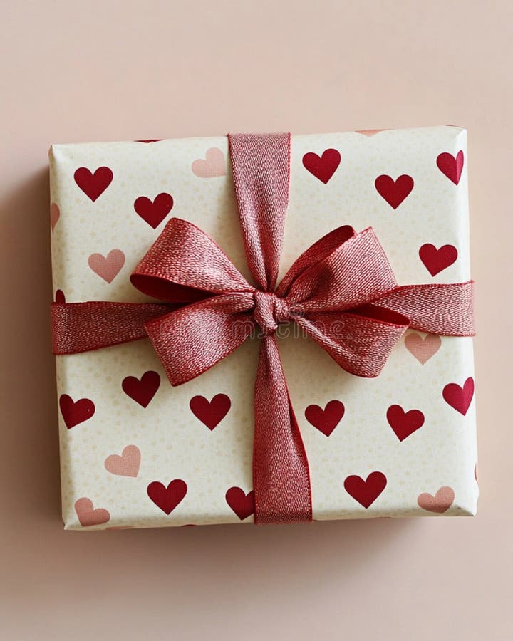 Romantic Gift Box with Red Hearts Pattern and Bow Valentines Day ...