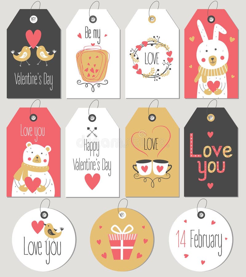 Romantic Gift Tags and Cards. Hand Drawn Design Elements Stock Vector ...