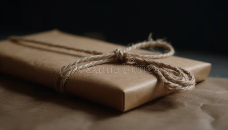 Romantic Gift Wrapped in Brown Paper Tied with Rustic String Generated ...