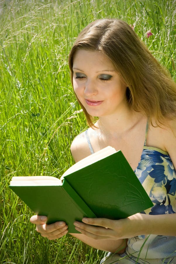 Romantic girl with book stock image. Image of green, novel - 5395799