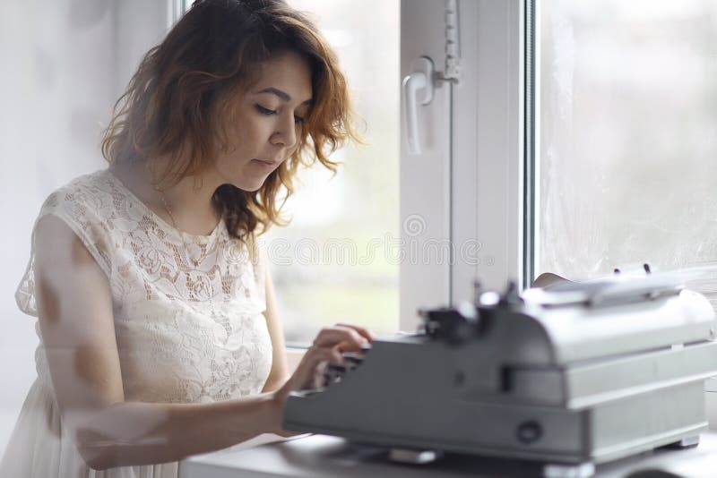 Romantic girl is typing stock photo. Image of beautiful - 51048816