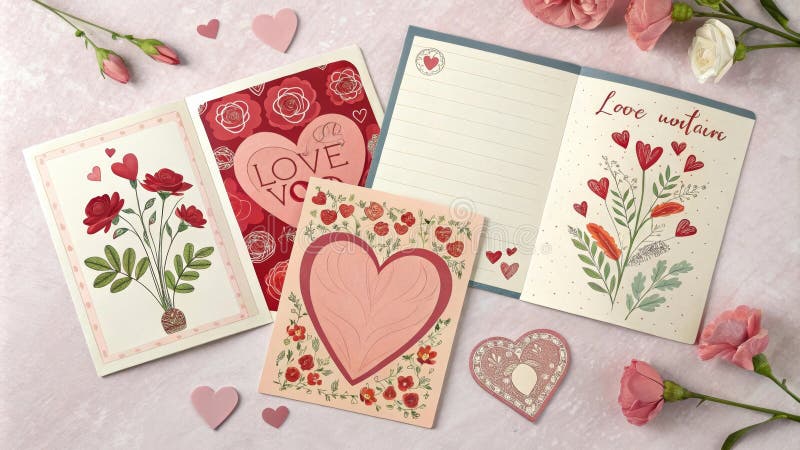 Romantic Greeting Cards with Floral Designs for Love Expressions Stock ...