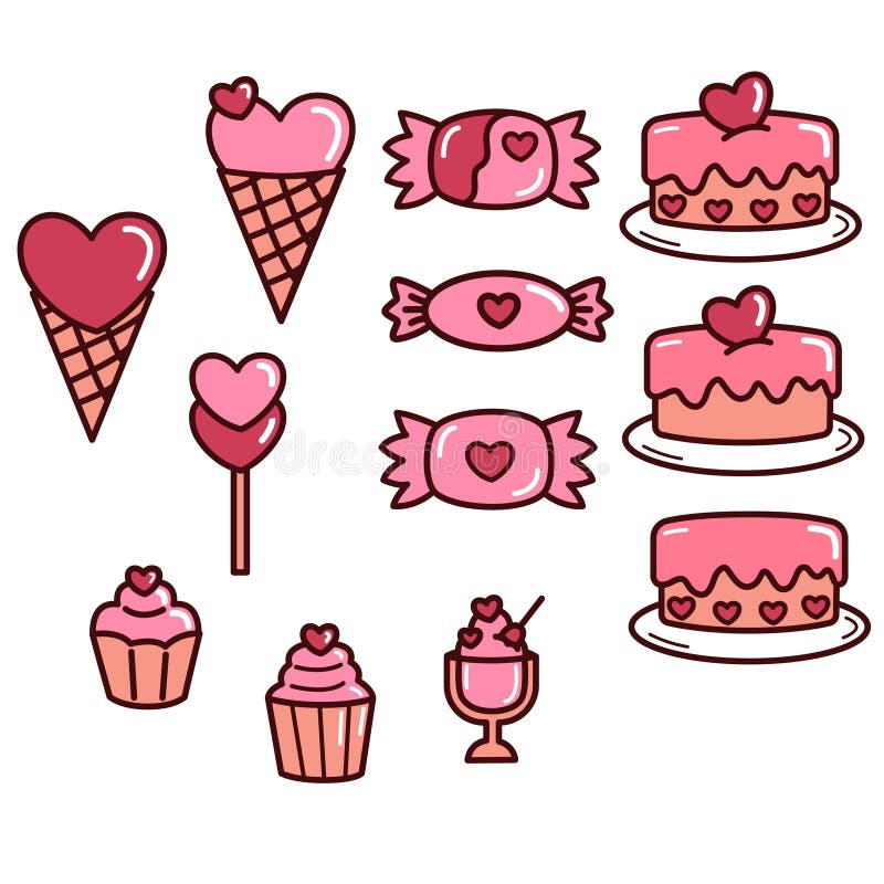 Romantic Hand Drawn Cute Love Cake Stock Vector - Illustration of ...