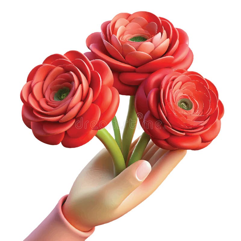 3D Illustration of a Hand Offering Two Roses, Ideal for Valentine ...