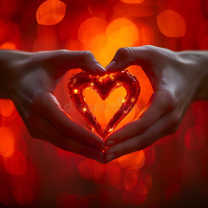 Romantic Hands Creating a Heart with a Red Heart. Stock Illustration ...