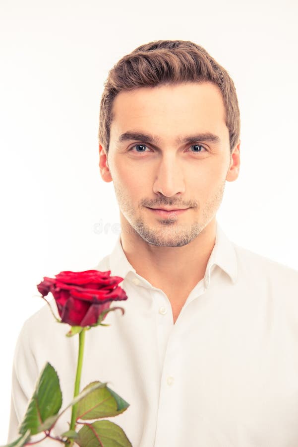 Romantic Handsome Man with a Red Rose Stock Image - Image of lifestyle ...