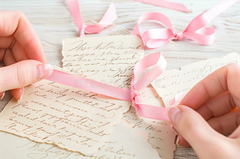 Romantic Handwritten Letters with Pink Ribbon for Special Occasions and ...