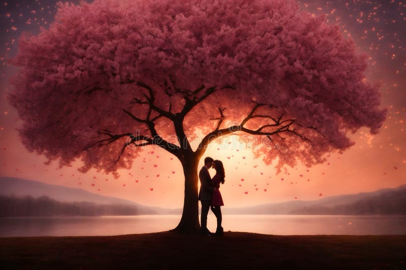 A Romantic and Happy Couple Under a Tree Stock Image - Image of ...