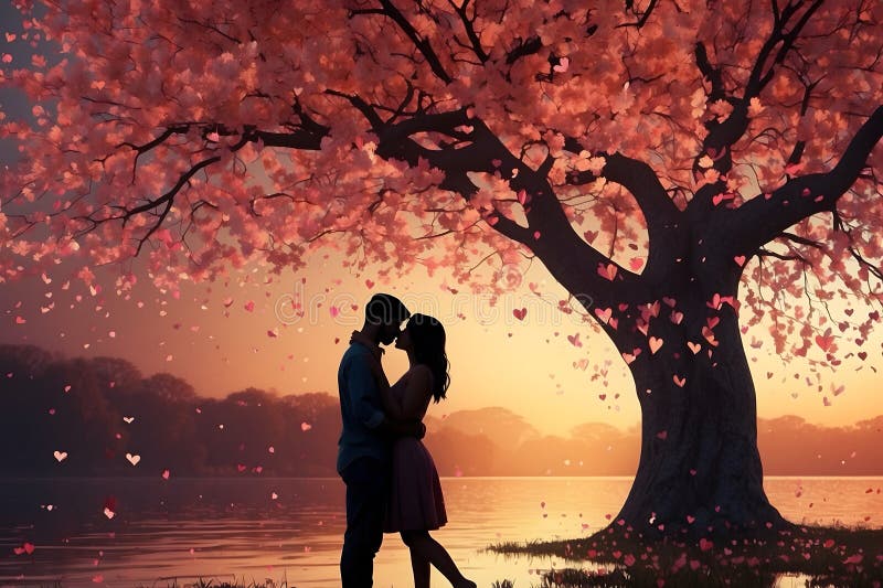 A Romantic and Happy Couple Under a Tree Stock Image - Image of chapel ...