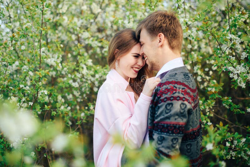 Romantic Happy Loving Couple on Nature in Spring Stock Photo - Image of ...
