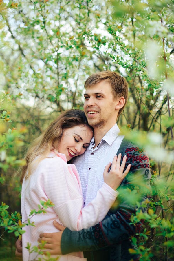 Romantic Happy Loving Couple on Nature in Spring Stock Photo - Image of ...