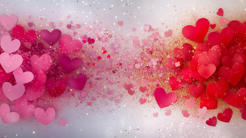 Romantic Heart Explosion with Pink and Red Hearts on Glittering ...