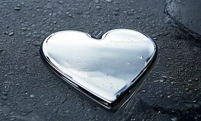 A Romantic Heart Shape Made of Liquid Mercury Drops on a Dark Stone ...