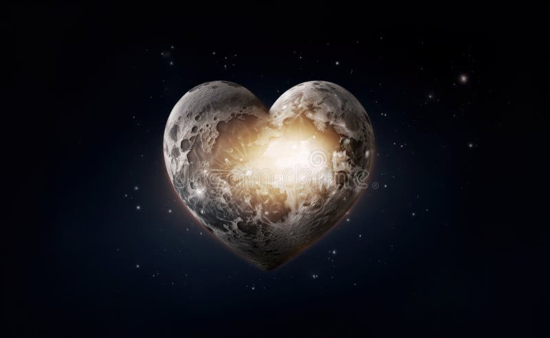 Romantic Heart Shaped Moon and Stars at Night Stock Illustration ...
