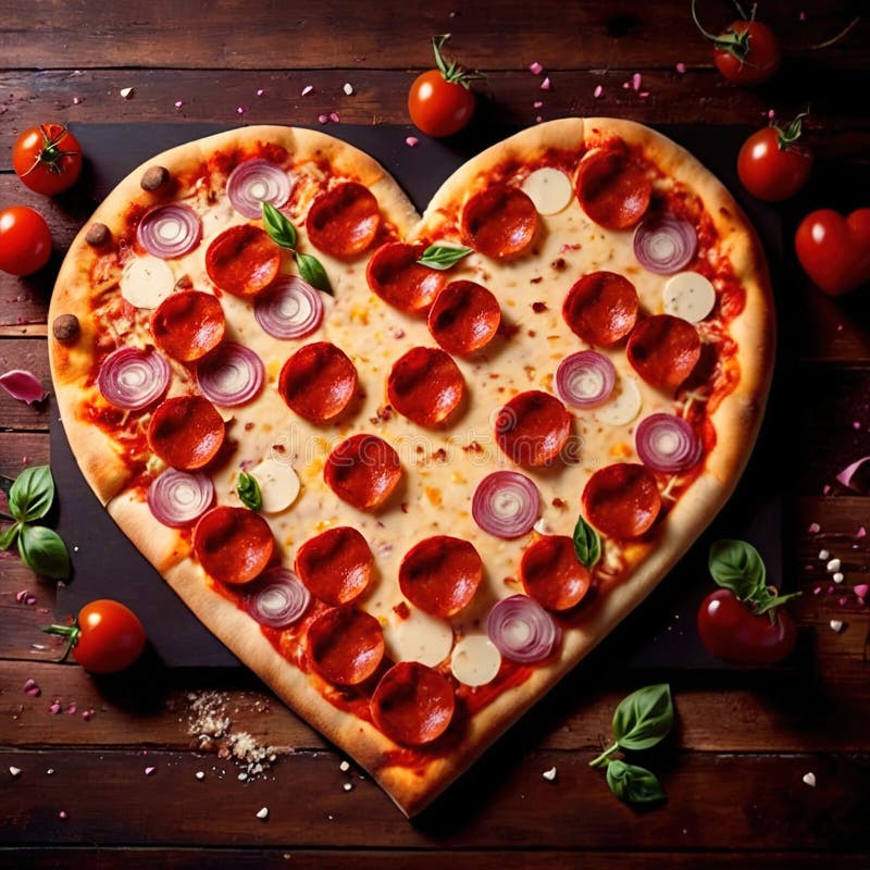 Romantic Heart Shaped Pizza, with Pepperoni and Cheese Stock ...
