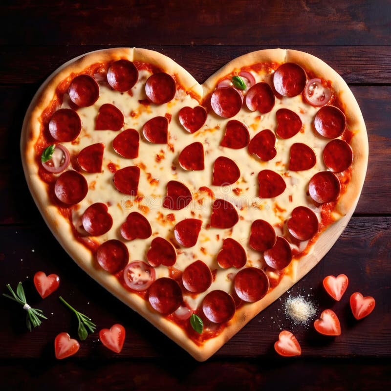 Romantic Heart Shaped Pizza, with Pepperoni and Cheese Stock ...