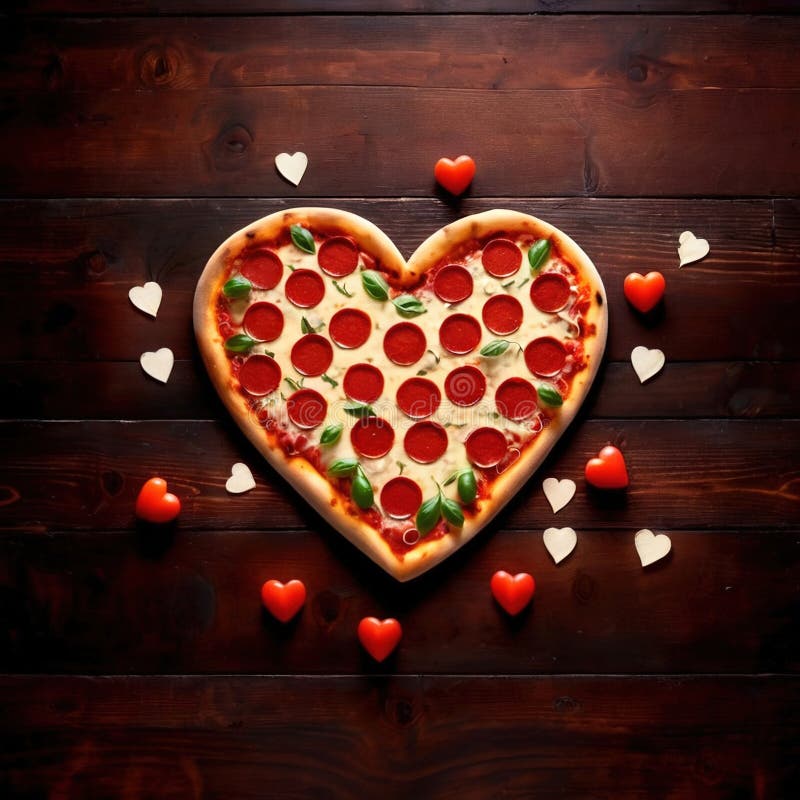 Romantic Heart Shaped Pizza, with Pepperoni and Cheese Stock ...