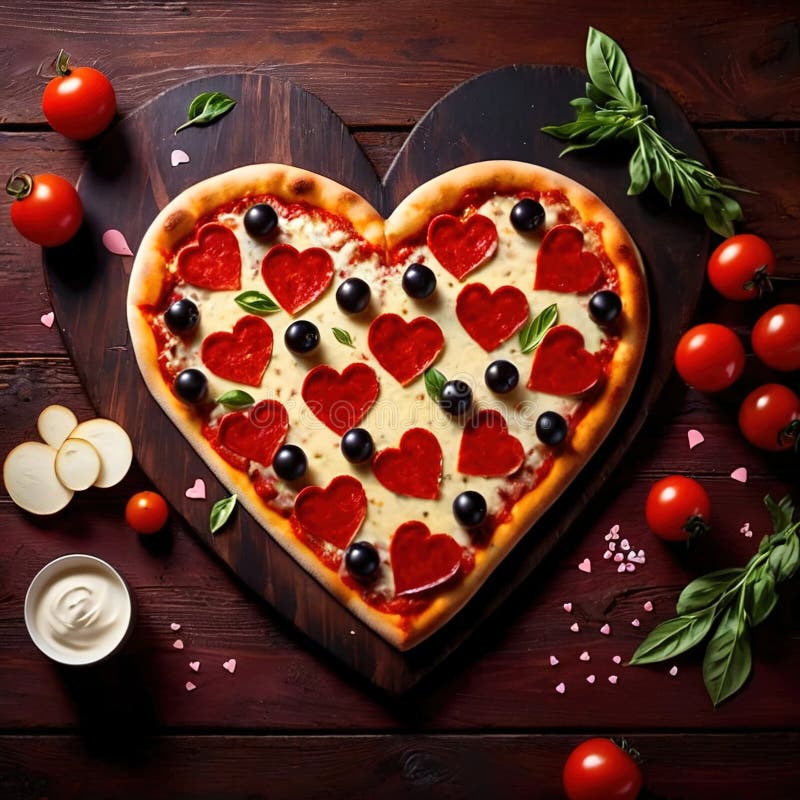 Romantic Heart Shaped Pizza, with Pepperoni and Cheese Stock ...