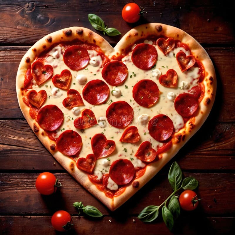 Romantic Heart Shaped Pizza, with Pepperoni and Cheese Stock ...