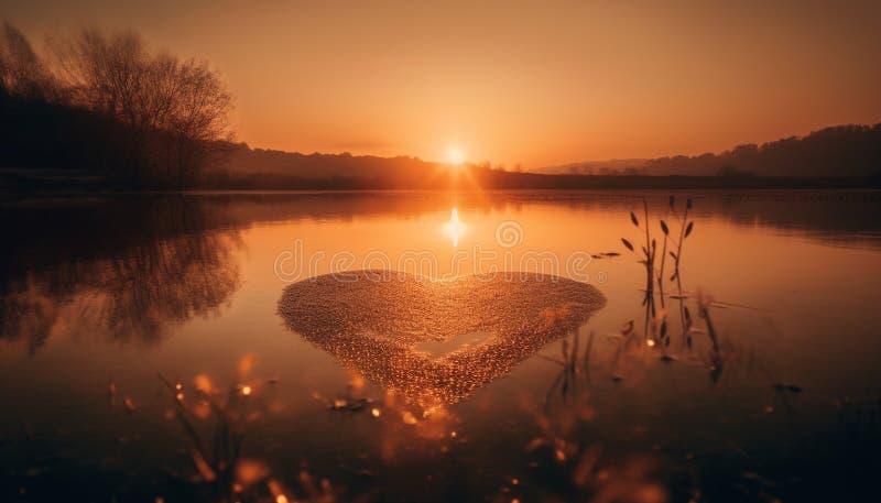 Romantic Heart Shaped Reflection in Tranquil Pond at Dusk Generated by ...