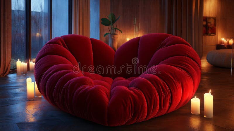Romantic Heart Shaped Velvet Sofa with Candles Stock Illustration ...