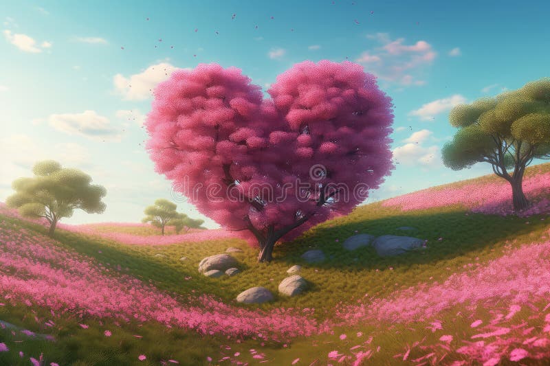 Romantic Heart Tree Scenery. Generate Ai Stock Illustration ...