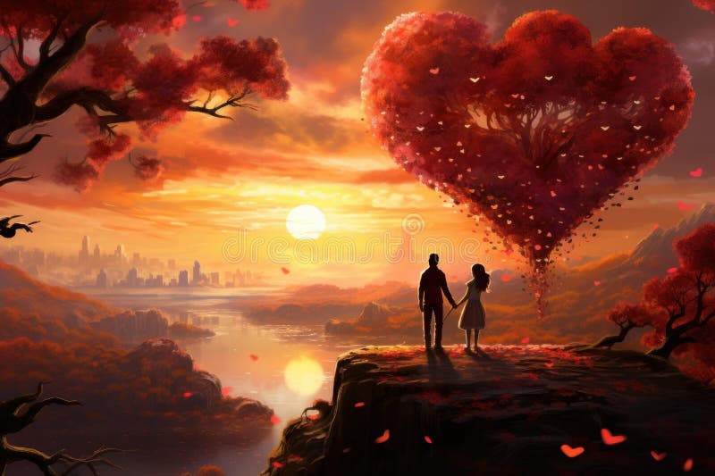 Romantic Heart Tree Scenery. Generate Ai Stock Image - Image of concept ...