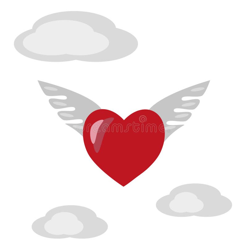 Romantic Heart with Wings in Heaven. Vector Illustration. Stock Vector ...