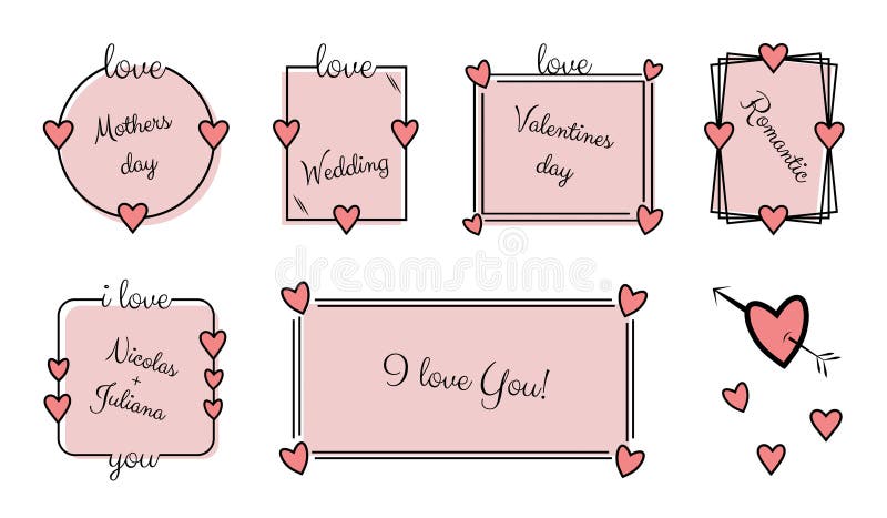 Romantic I Love You Frames Set with Hearts - Different Vector ...