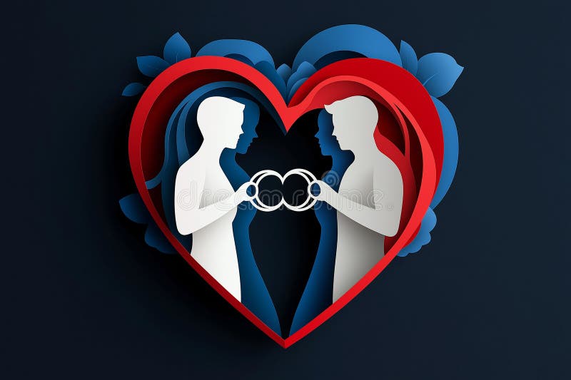 Romantic Illustration of Couple Holding Rings Inside Heart Shape ...