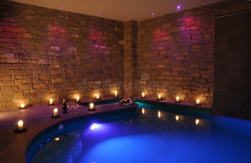 Romantic indoor spa pool stock image. Image of dimly - 14263233