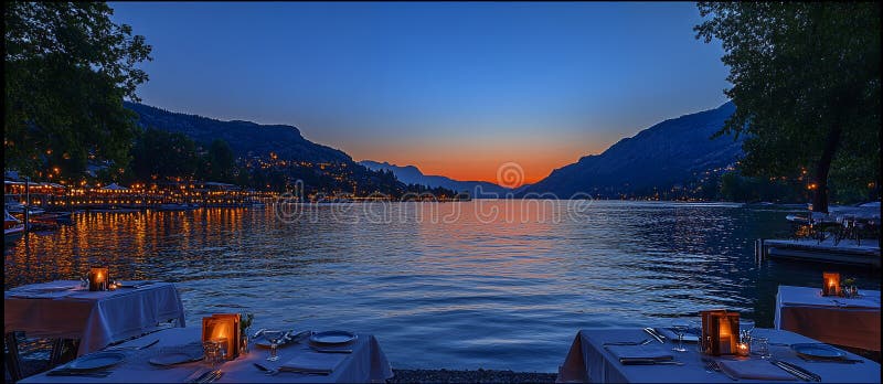 Romantic Lakeside Dinner at Sunset with Mountain Views Stunning Scenery ...