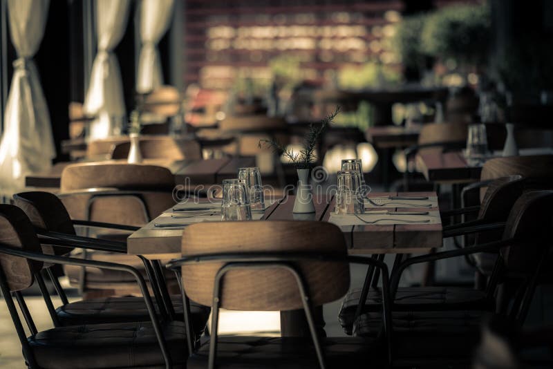 Romantic Late Evening Fine Dining Date Dinner. Restaurant Table Set Up ...