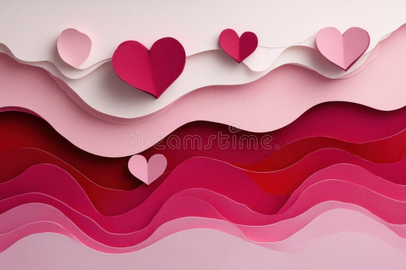Romantic Layered Paper Cut Background Featuring Floating Hearts with ...