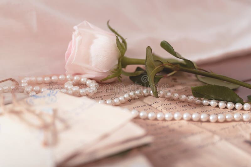 White Rose and Letter on the Table. Top View. Letter of the Love Stock ...