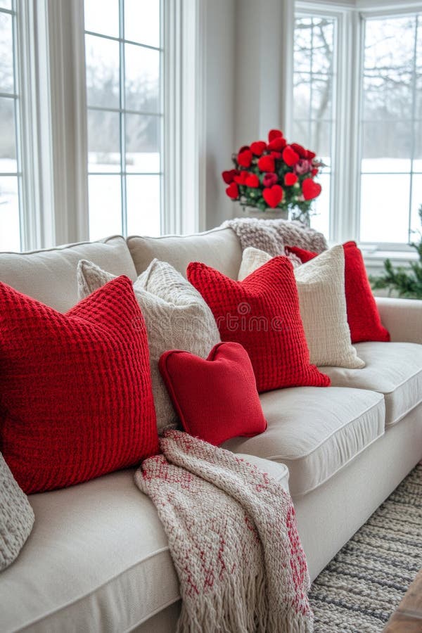 Romantic Living Room with Red and White Decor Stock Image - Image of ...