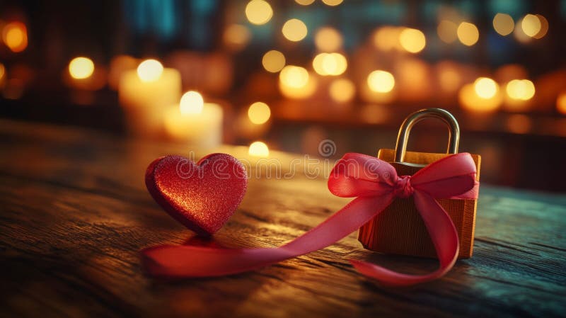 Romantic Locked Heart Symbol with Candles Background Stock Illustration ...
