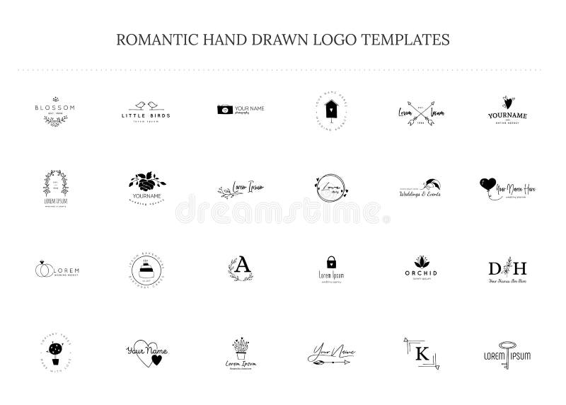 Romantic Logo Templates Set. Vector Hand Drawn Objects. Stock Vector ...
