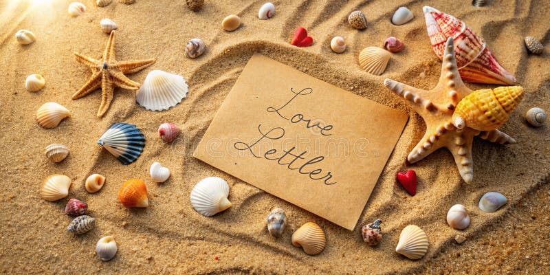 A Romantic Love Letter Crafted from Seashells on the Sandy Shore a ...