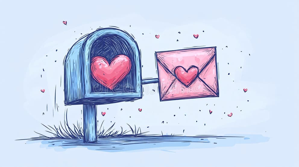 Romantic Love Letter and Mailbox Continuous Line Drawing Illustration ...