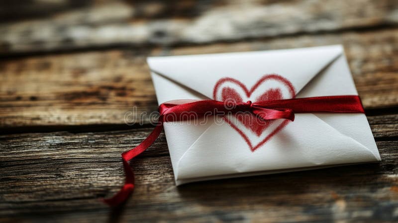 Romantic Love Letter with Red Ribbon on Rustic Wood Stock Illustration ...