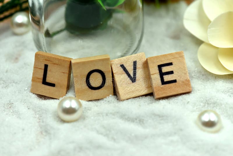 Romantic Love Wood Blocks are on the White Sands Stock Photo - Image of ...