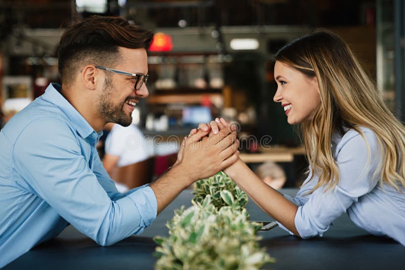 Romantic Loving Couple Drinking Coffee, Having a Date in the Cafe ...