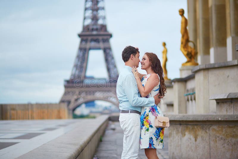 Romantic Loving Couple Having A Date Near The Eiffel Tower Stock Image