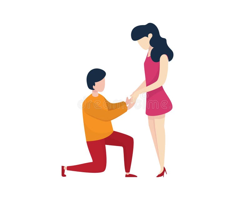 Romantic Man Down on One Knee and Propose To Woman Illustration Stock ...
