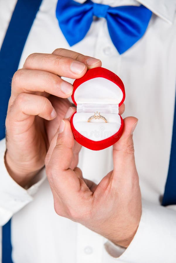 Romantic Man Making a Marriage Proposal with Beautiful Ring Stock Photo ...