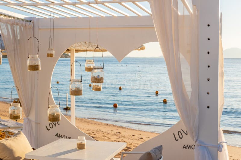 Romantic Marquee for Lunch on a Sandy Beach Stock Image - Image of ...