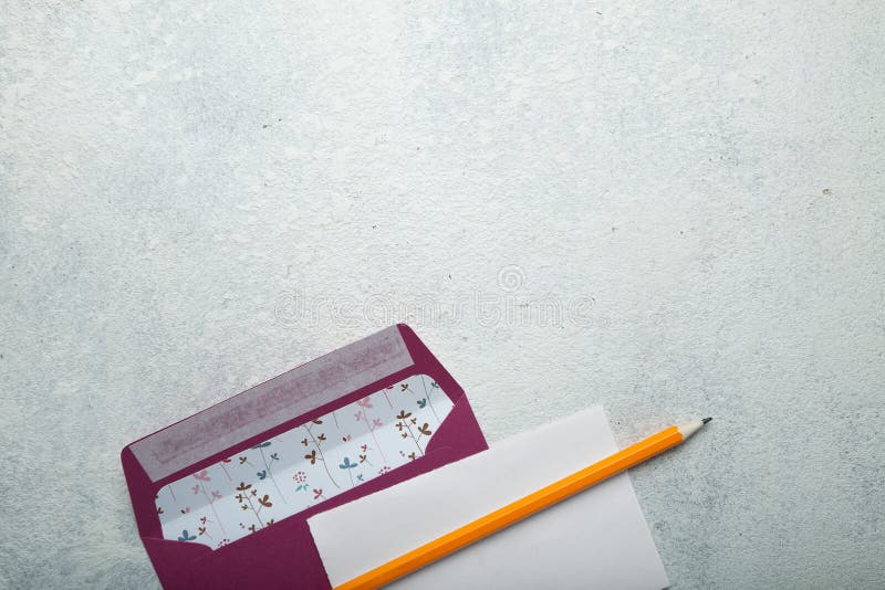 A Romantic Message, a Decorative Envelope and a Pencil. Copy Space ...