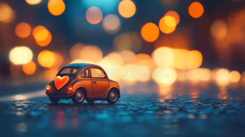 Romantic Miniature Car with Heart at Night Stock Illustration ...