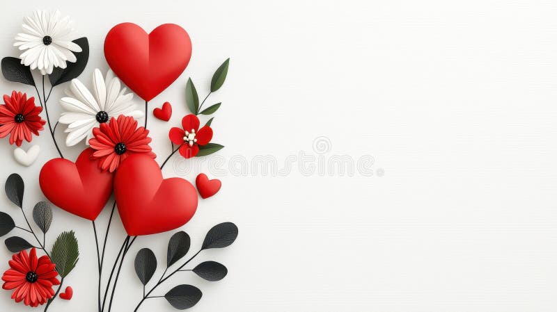 Romantic Minimal Artwork Featuring Calming Heart Shapes and Floral ...
